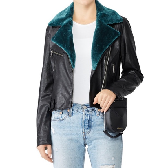 Vigoss | Jackets & Coats | Vigoss Faux Fur Leather Teal Moto Jacket | Poshmark